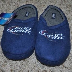Budweiser | Shoes | Bud Light Blue Slip On Slide Plush Slipperssize 7 ...